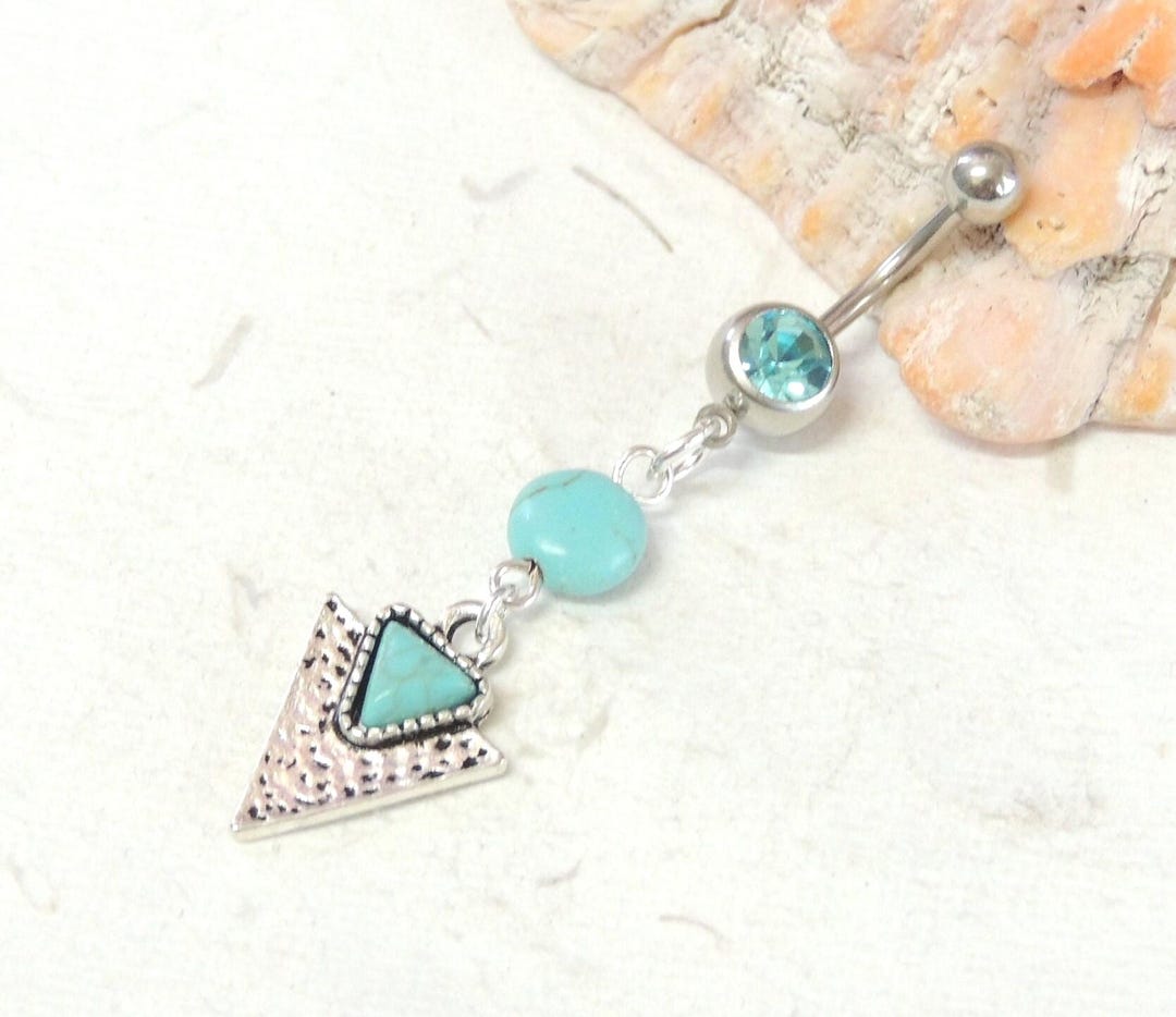 Turquoise Arrowhead Dangle Belly Ring, Navel Jewelry, 14g - Etsy