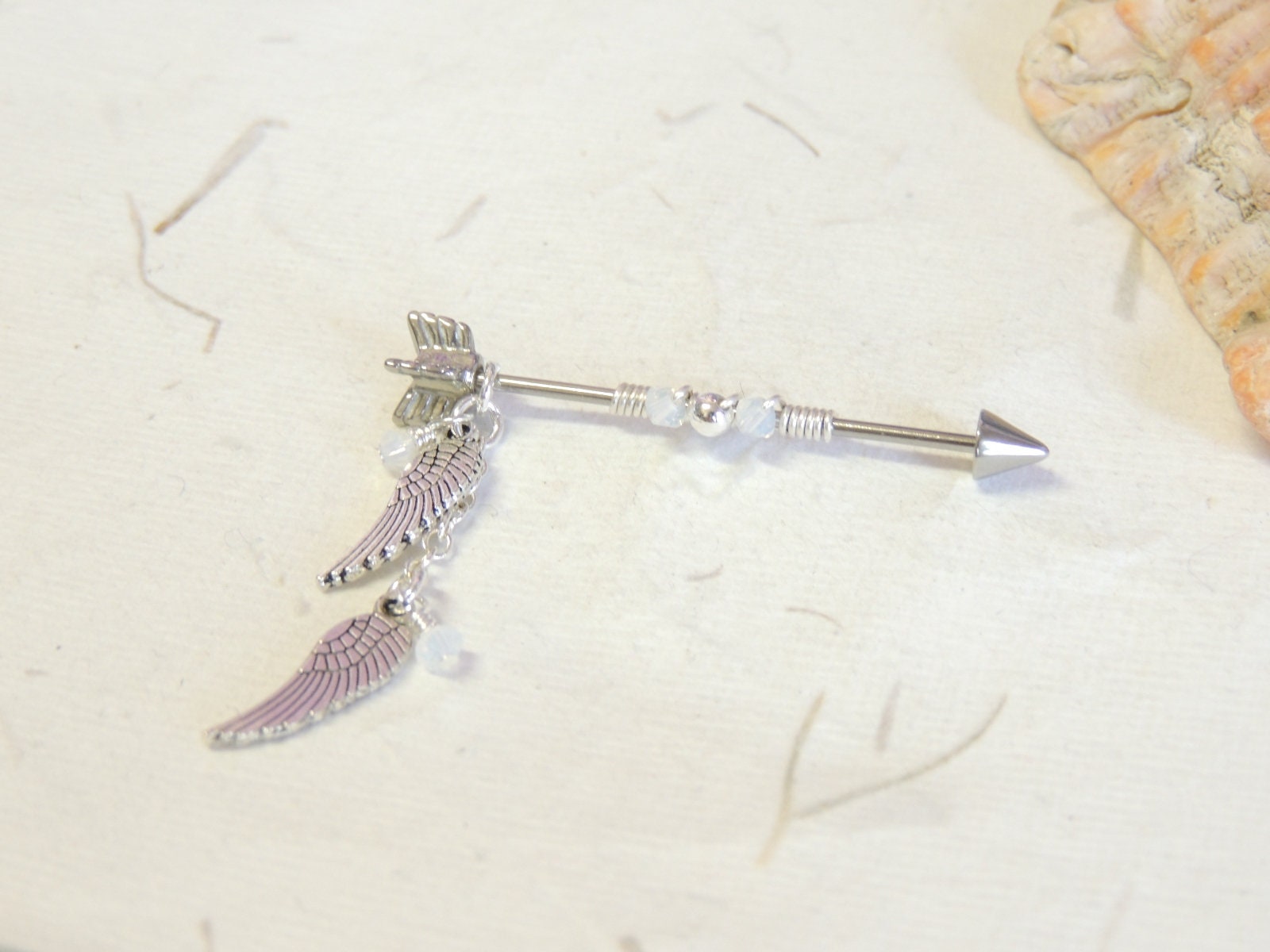 Angel Wing Industrial Barbell, 14g 16g Industrial Barbell, Scaffold Ear ...