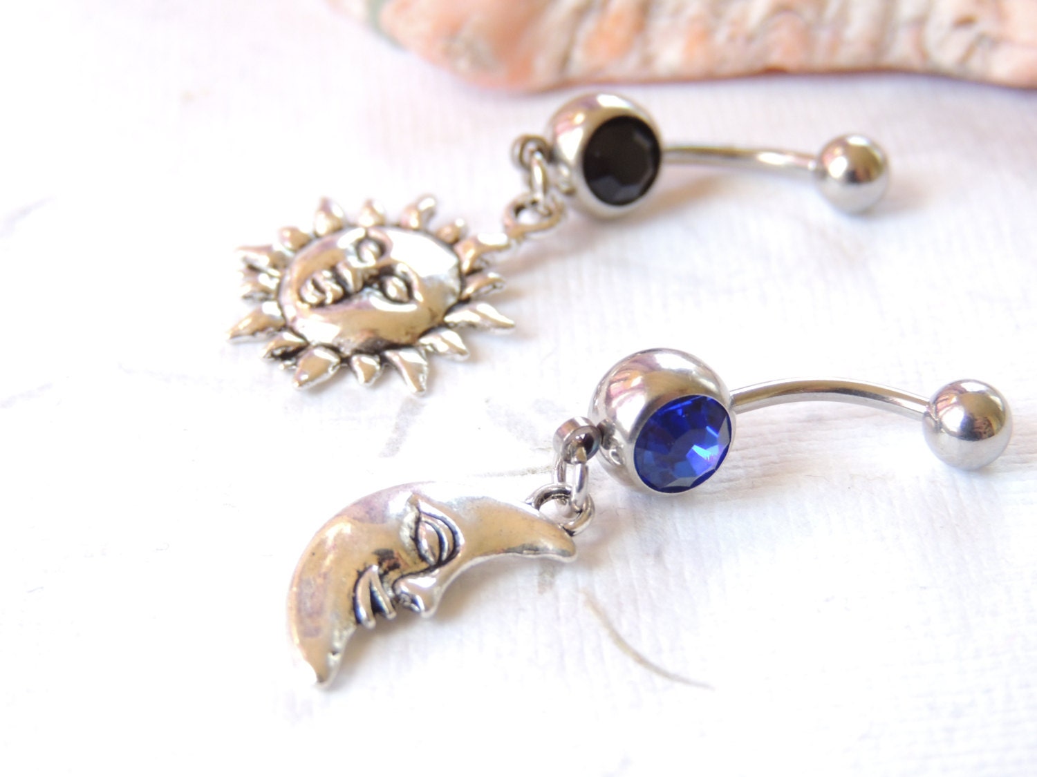 Celestial Sun or Moon Belly Button Ring You Choose Barbell Color, 14g ...