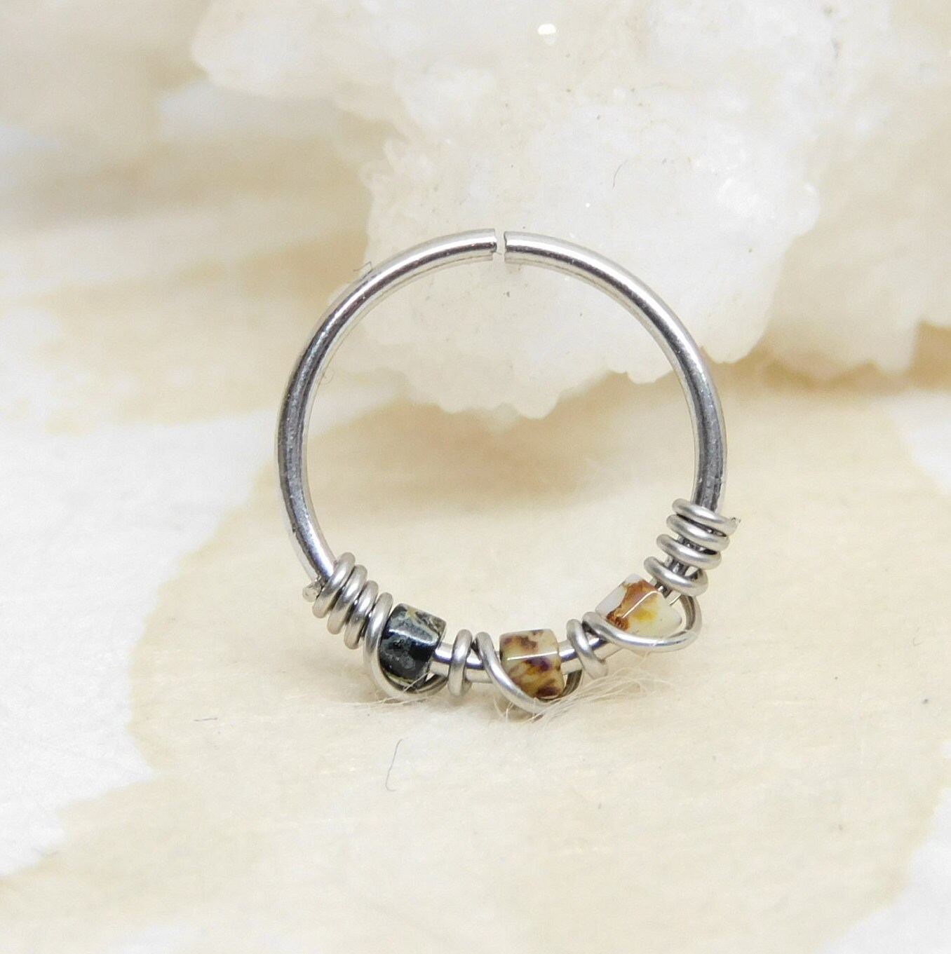 Picasso Bead Nose Hoop Ring, Modern Beaded Nose Ring, Cartilage Hoop ...