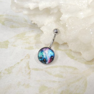 Galaxy Swirl Belly Button Navel Ring, Non Dangle Belly Ring, Simple ...