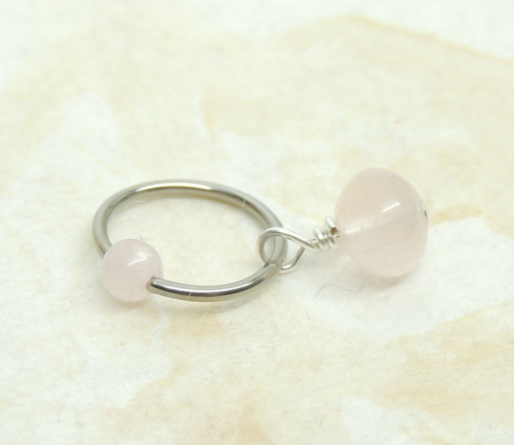 Rose Quartz Cartilage Hoop Earring CBR Captive Bead Ring - Etsy UK