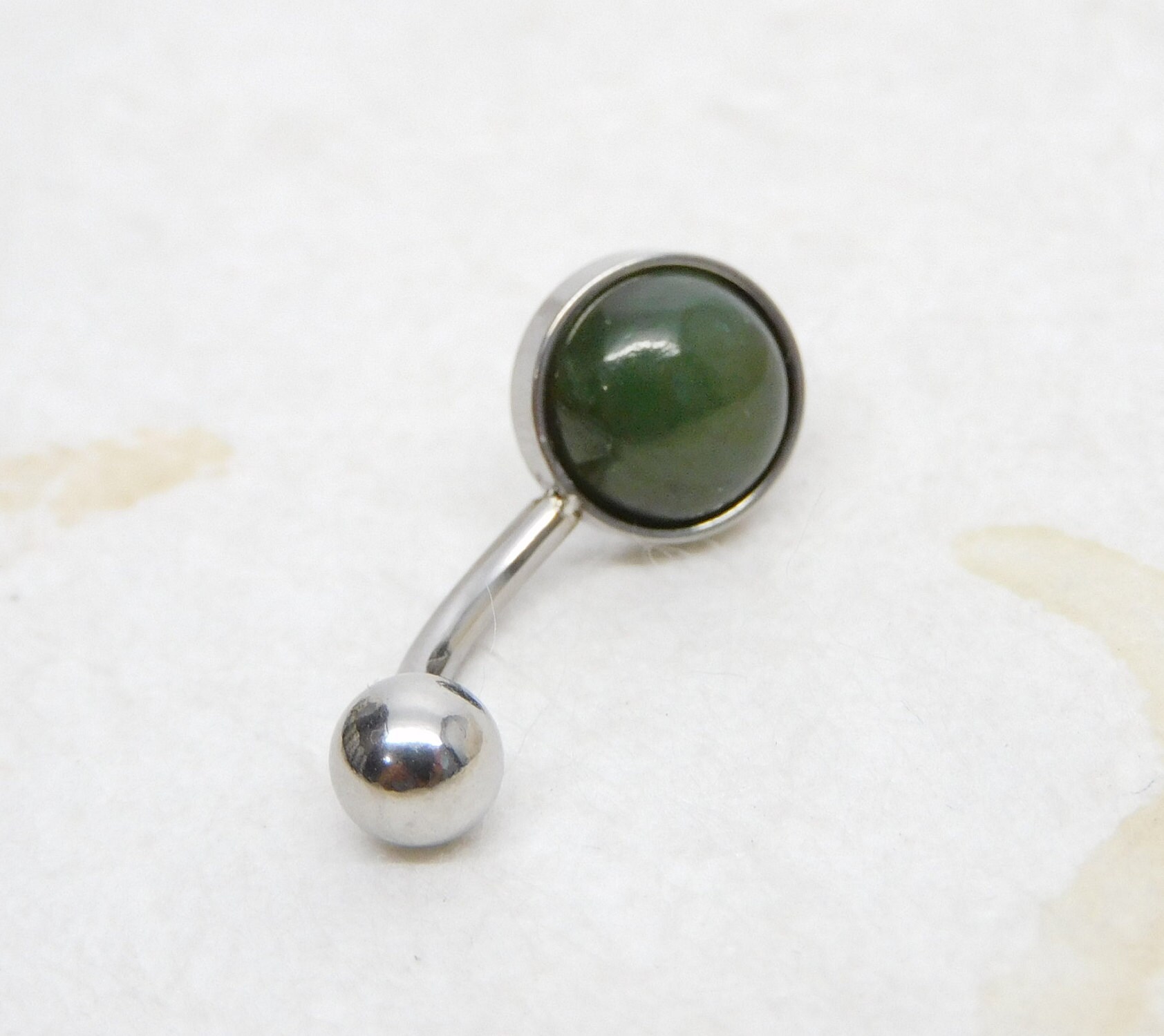 Natural Green Nephrite Jade Belly Ring, Non Dangle Belly Ring, Simple ...