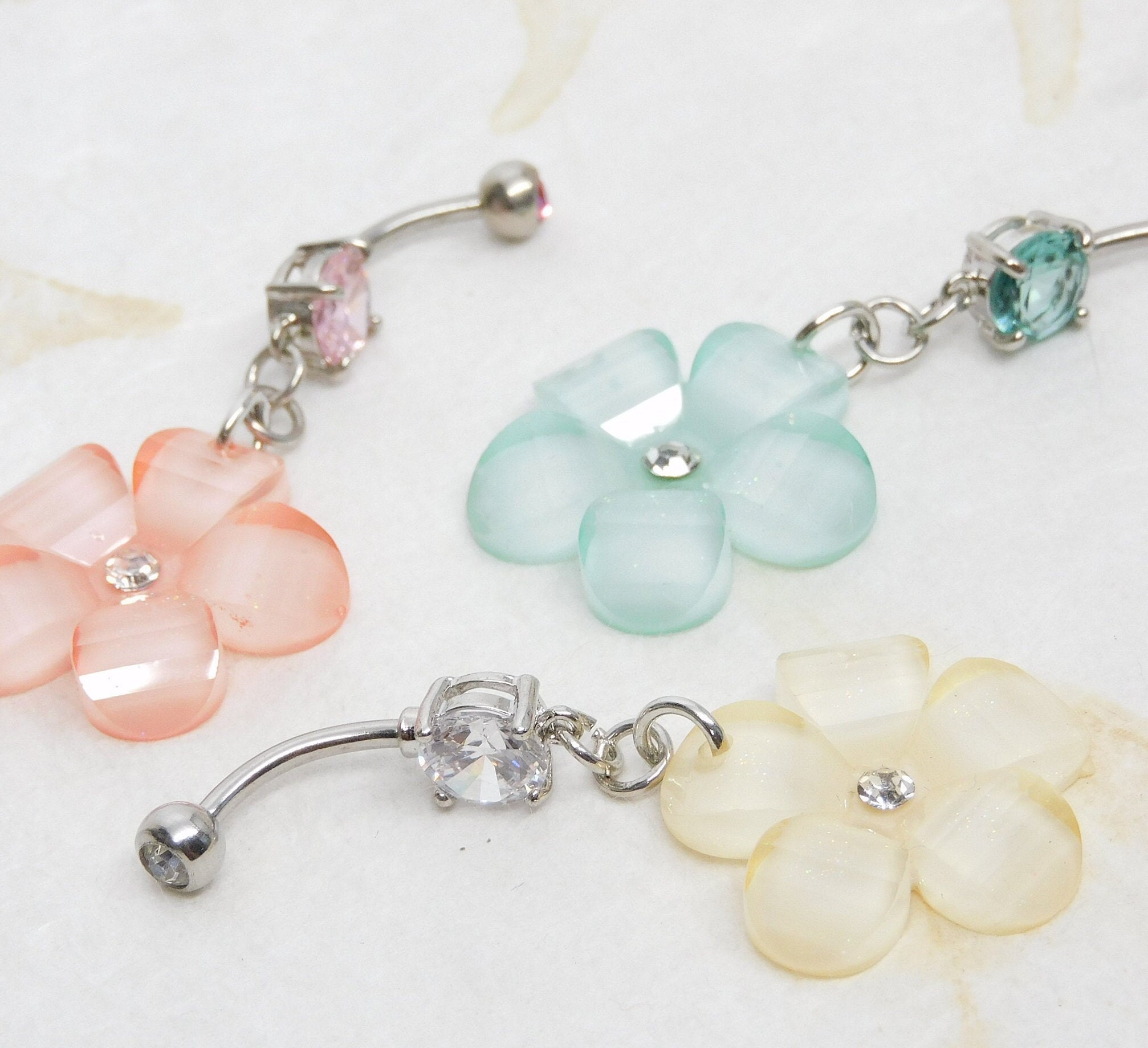 Shimmering Flower Belly Ring You Choose Color Belly Button | Etsy