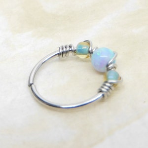 Light Blue Opal Beaded Cartilage Hoop, Septum Nose Ring Hoop, Helix ...