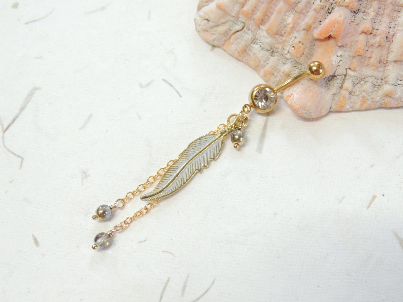 Boho Gypsy Tribal Feather Belly Button Ring Gold Feather | Etsy