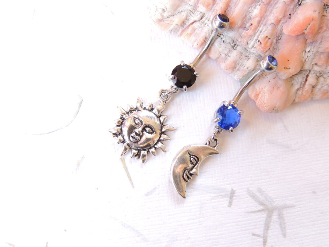 Sun or Moon Belly Button Ring You Choose Barbell Color, Belly Button ...