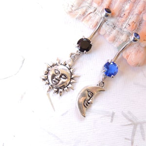 Sun or Moon Belly Button Ring You Choose Barbell Color, Belly Button ...