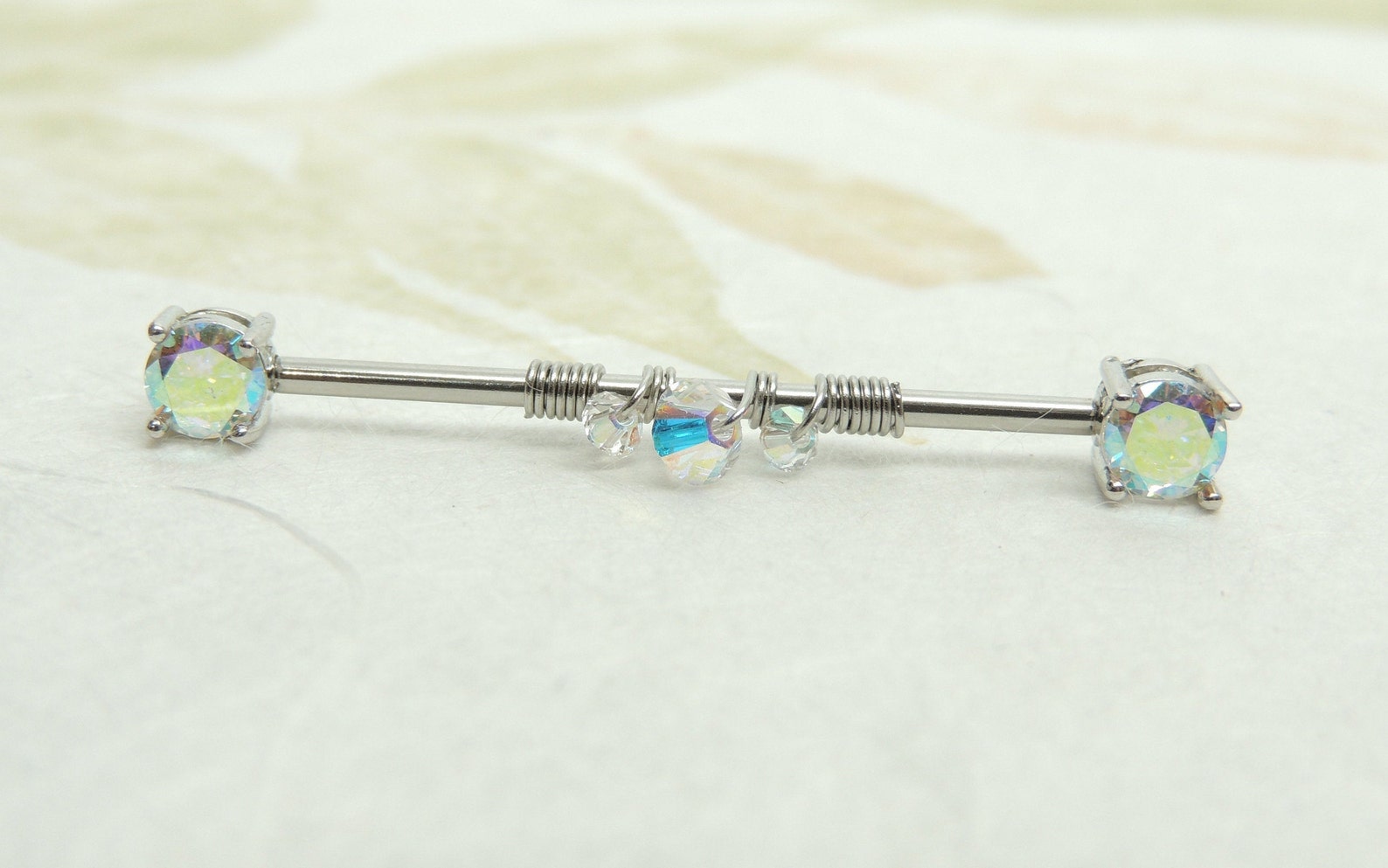 Aurora Borealis Wire Wrapped Industrial Barbell, Scaffold Ear Earring ...