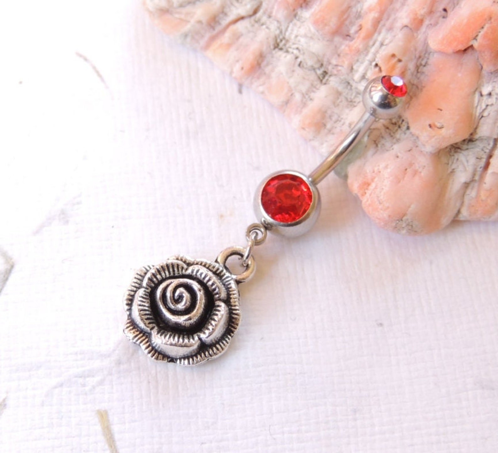 Rose Belly Button Ring Belly Button Jewelry Dangle Belly - Etsy