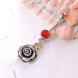 Rose Belly Button Ring, Belly Button Jewelry, Dangle Belly Ring, 14g ...
