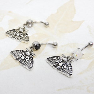 Moth Belly Ring You Choose Barbell Color, Moon Phase Luna Moth, 14g ...