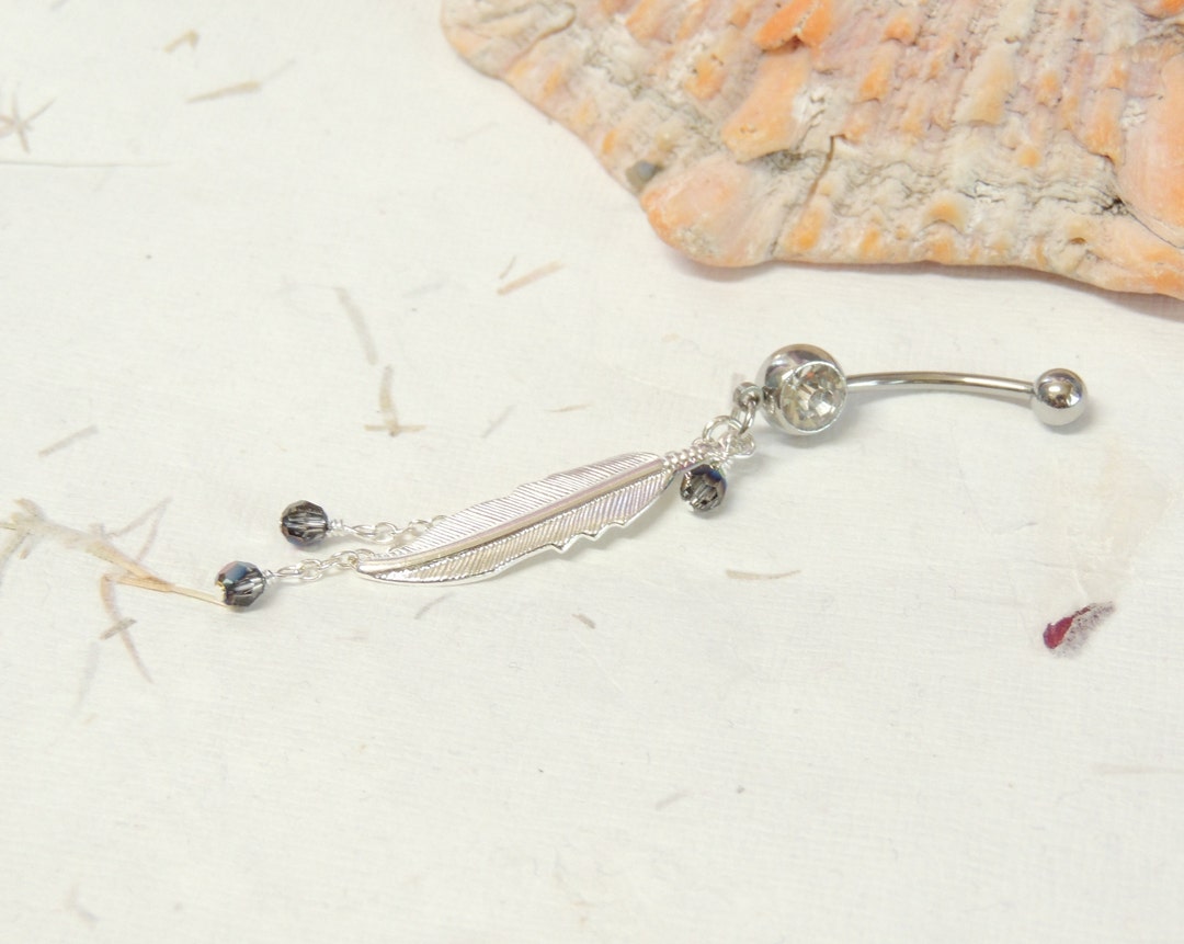Boho Gypsy Tribal Feather Belly Button Ring, Silver Feather Belly Ring ...