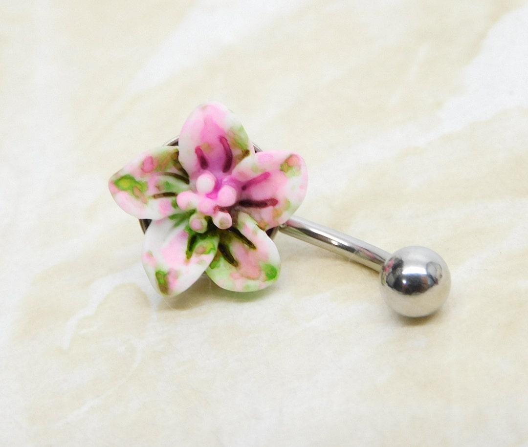 Lily Flower Belly Ring, Navel Rings, Simple Non Dangle Belly Ring, Body ...