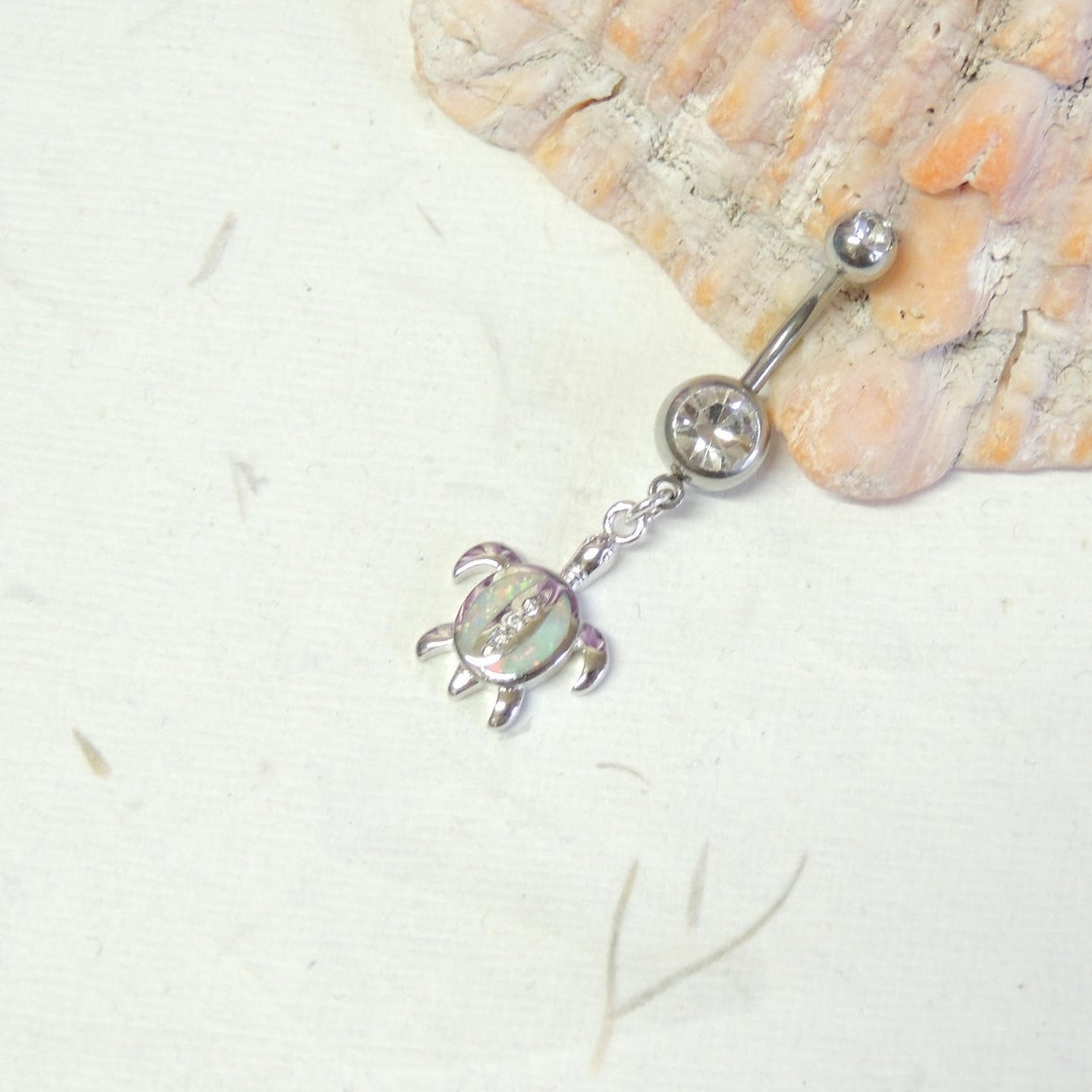 Opal Turtle Belly Button Ring, Opal Belly Rings, Turtle Belly Ring ...