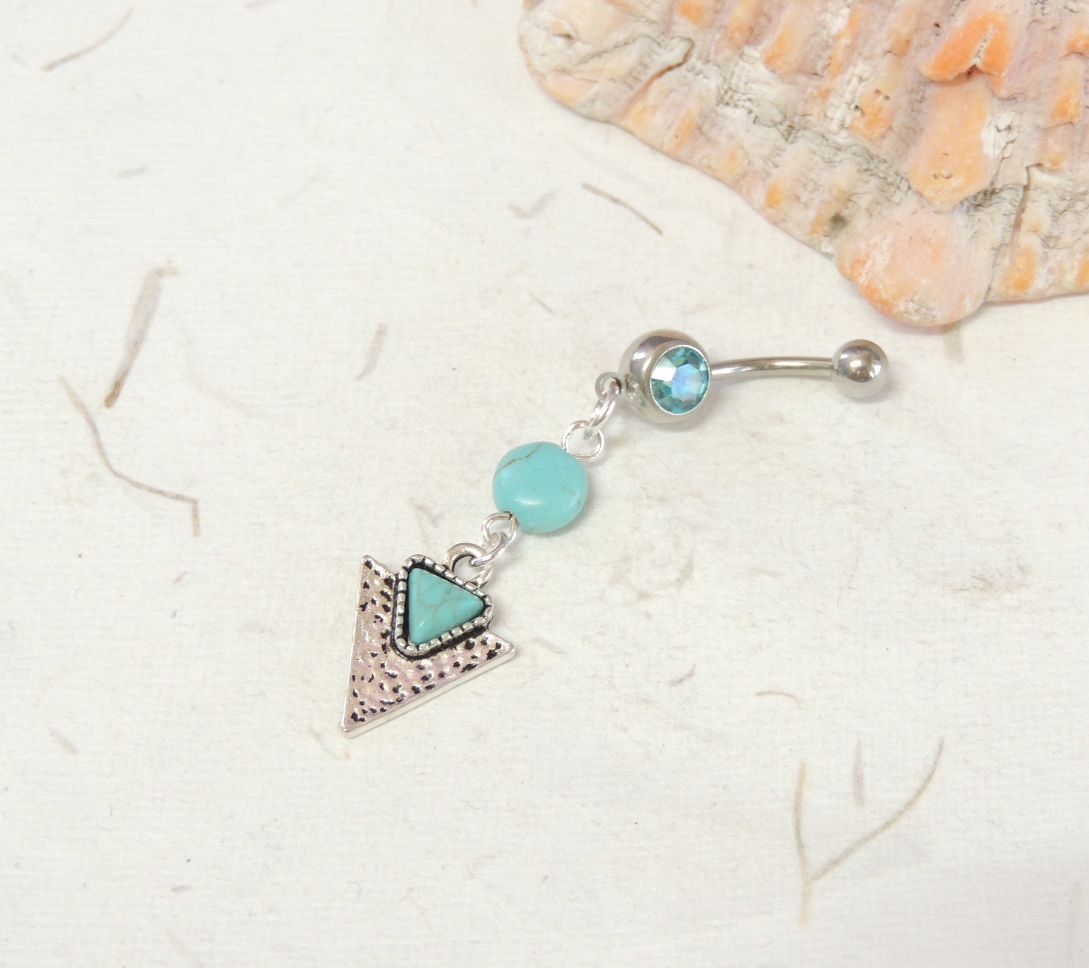 Turquoise Arrowhead Dangle Belly Ring, Navel Jewelry, 14g - Etsy
