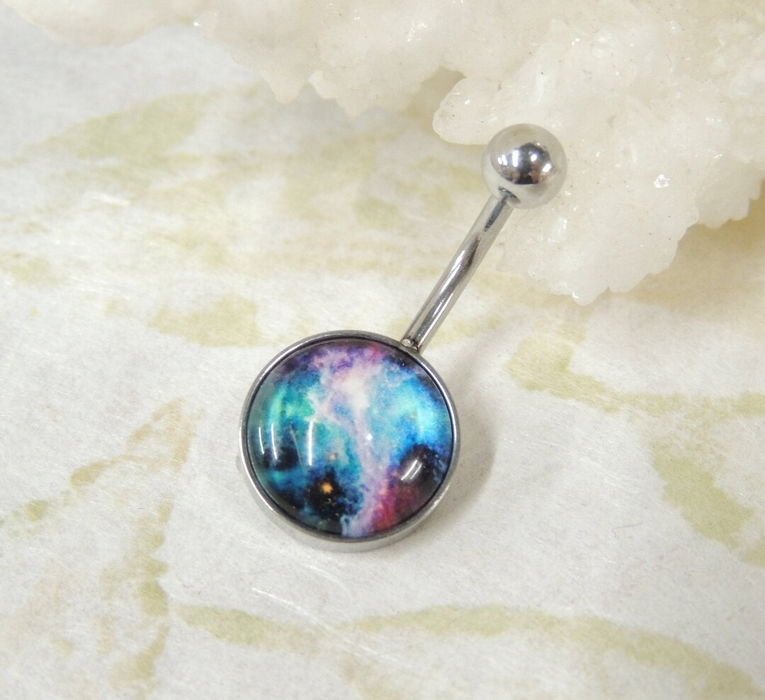 Galaxy Swirl Belly Button Navel Ring, Non Dangle Belly Ring, Simple ...