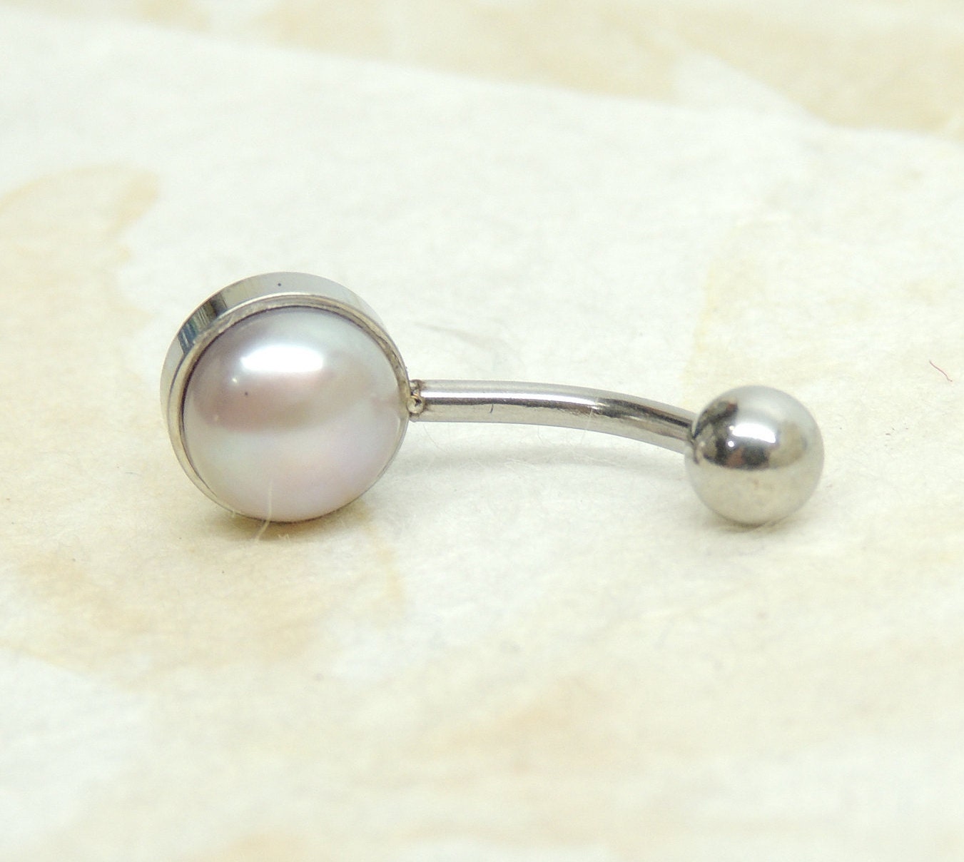 Mauve Freshwater Pearl Belly Ring, Non Dangle Belly Ring, Simple Belly ...