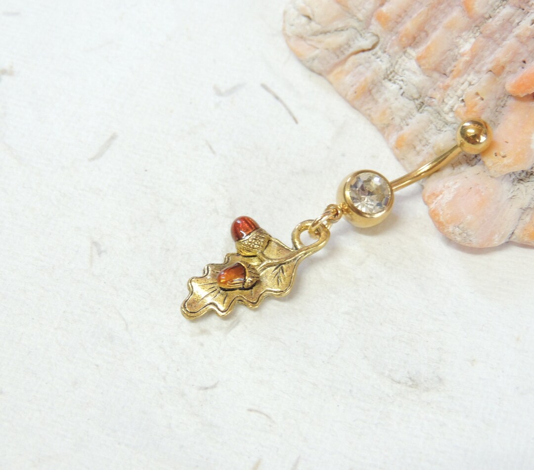 Golden Fall Acorn Belly Button Navel Ring, Fall Navel Ring, Navel ...
