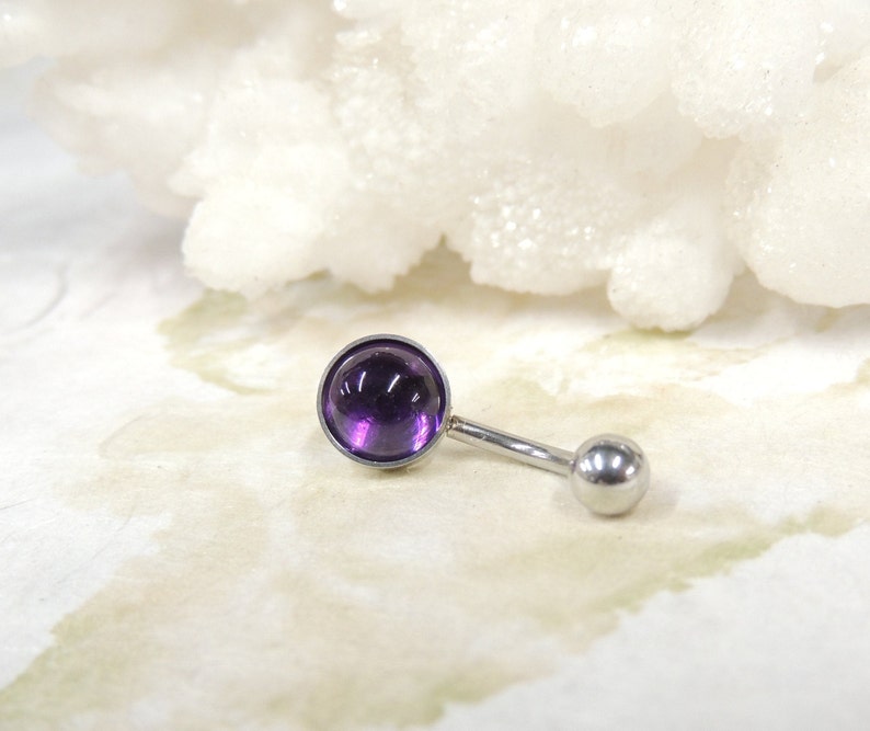 Natural Amethyst Belly Ring 8mm Stone, Gemstone Belly Ring, Navel Rings ...
