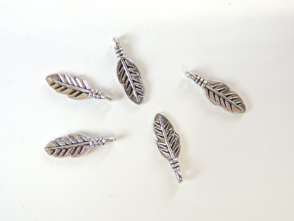 Mini Feather Charms 5 Pc 10 Pc Charms and Supplies Silver | Etsy
