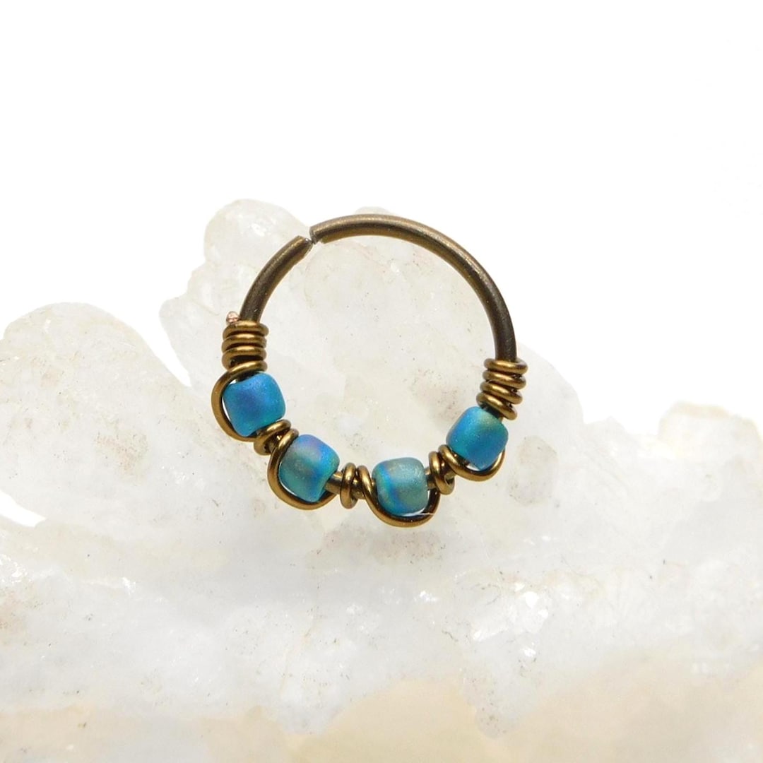 Peacock Blue Nose Hoop Ring, Hypoallergenic Niobium Hoop, 20g 8mm 10mm ...