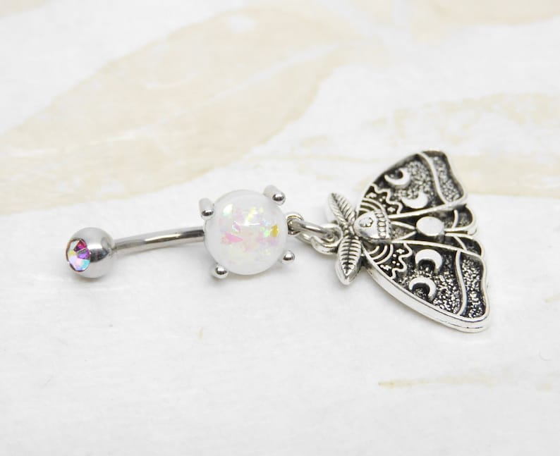 Moth Belly Ring You Choose Barbell Color, Moon Phase Luna Moth, 14g ...