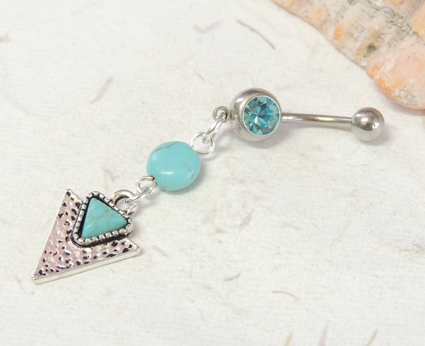 Turquoise Arrowhead Dangle Belly Ring, Navel Jewelry, 14g - Etsy