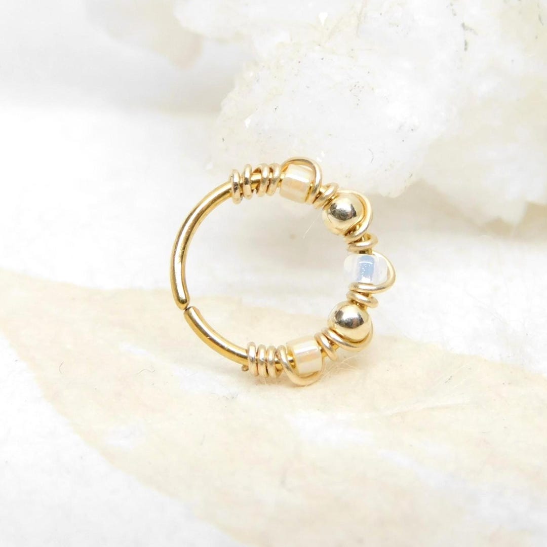 Beaded Nose Hoop Ring, Tiny Nose Hoop, Cartilage Hoop, Tragus Conch ...