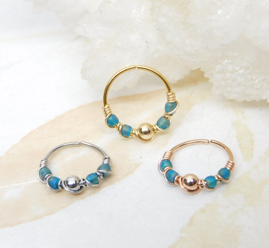 Small Beaded Nose Ring Hoop, Thin Small Nose Hoop Cartilage Hoop, Conch ...