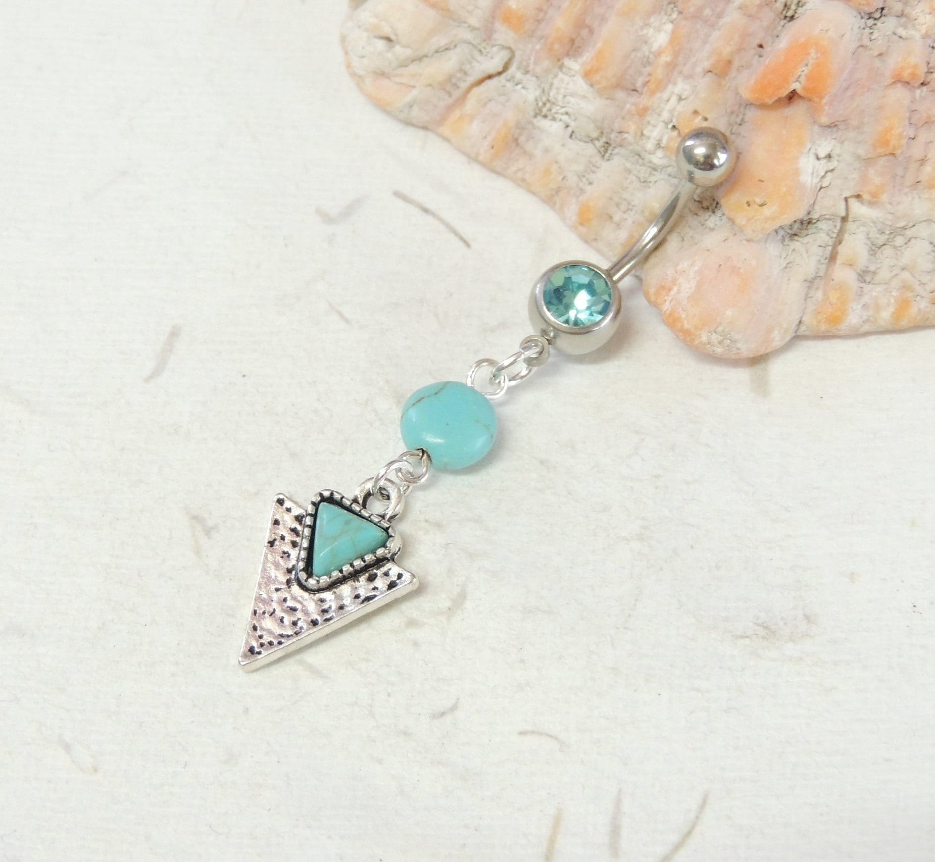 Turquoise Arrowhead Dangle Belly Ring, Navel Jewelry, 14g - Etsy