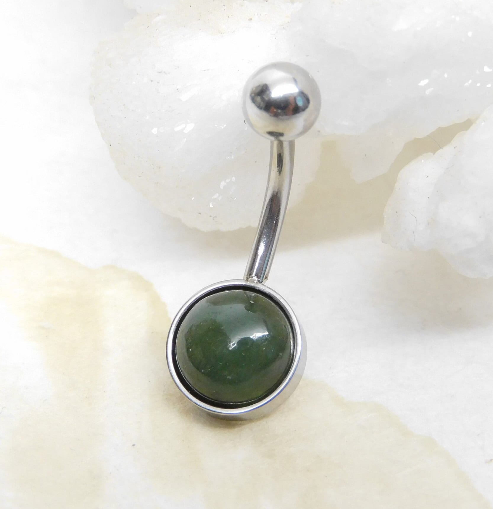 Natural Green Nephrite Jade Belly Ring, Non Dangle Belly Ring, Simple ...