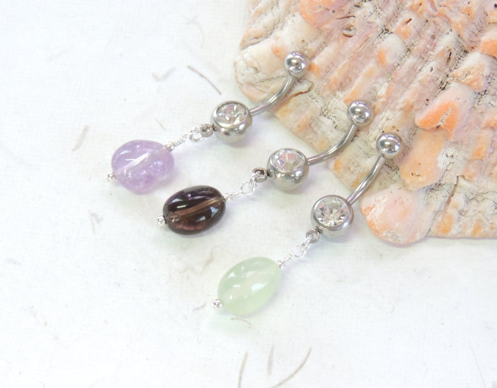 Gemstone Dangle Belly Ring Amethyst Belly Ring Stone Belly | Etsy