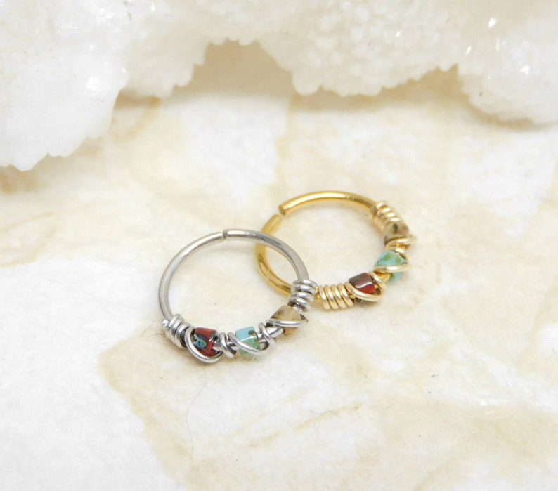 Picasso Bead Nose Hoop Ring, Modern Beaded Nose Ring, Cartilage Hoop ...