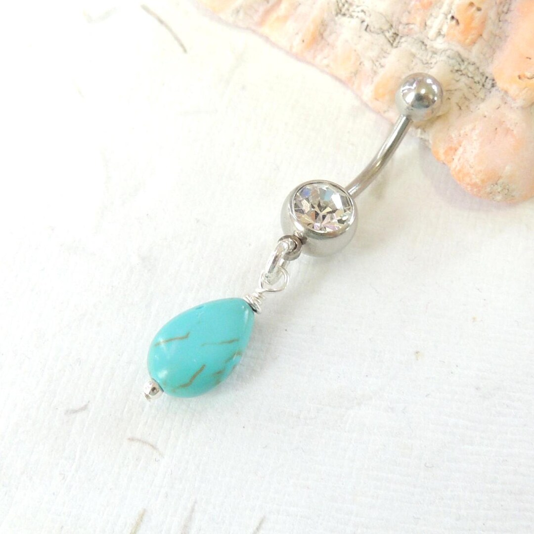 Turquoise Dangle Belly Button Ring, Turquoise Belly Ring, Silver Belly ...