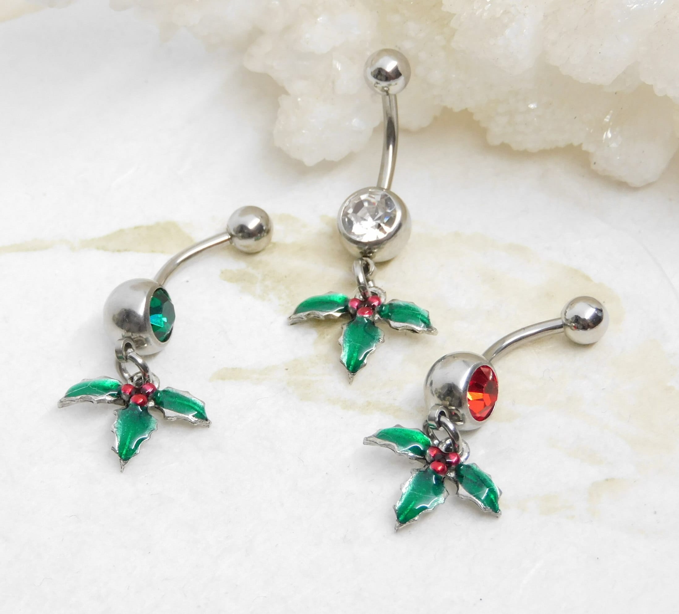 Christmas Holly Belly Ring, Christmas Belly Ring, Holiday Belly Ring ...