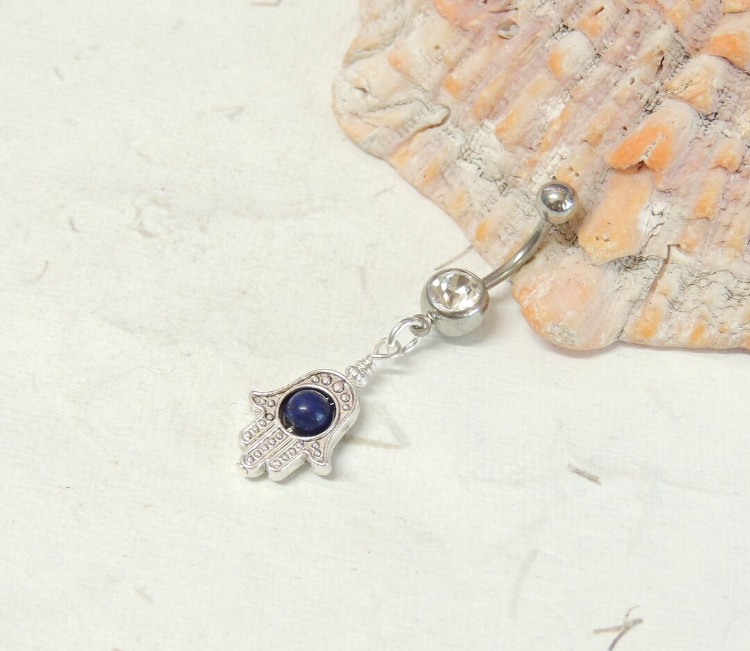 Hamsa Hand Belly Button Ring You Choose Gemstone, Hand Belly Ring ...