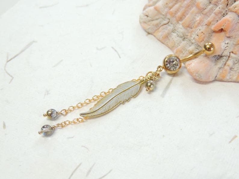 Boho Gypsy Tribal Feather Belly Button Ring, Gold Feather Belly Ring ...