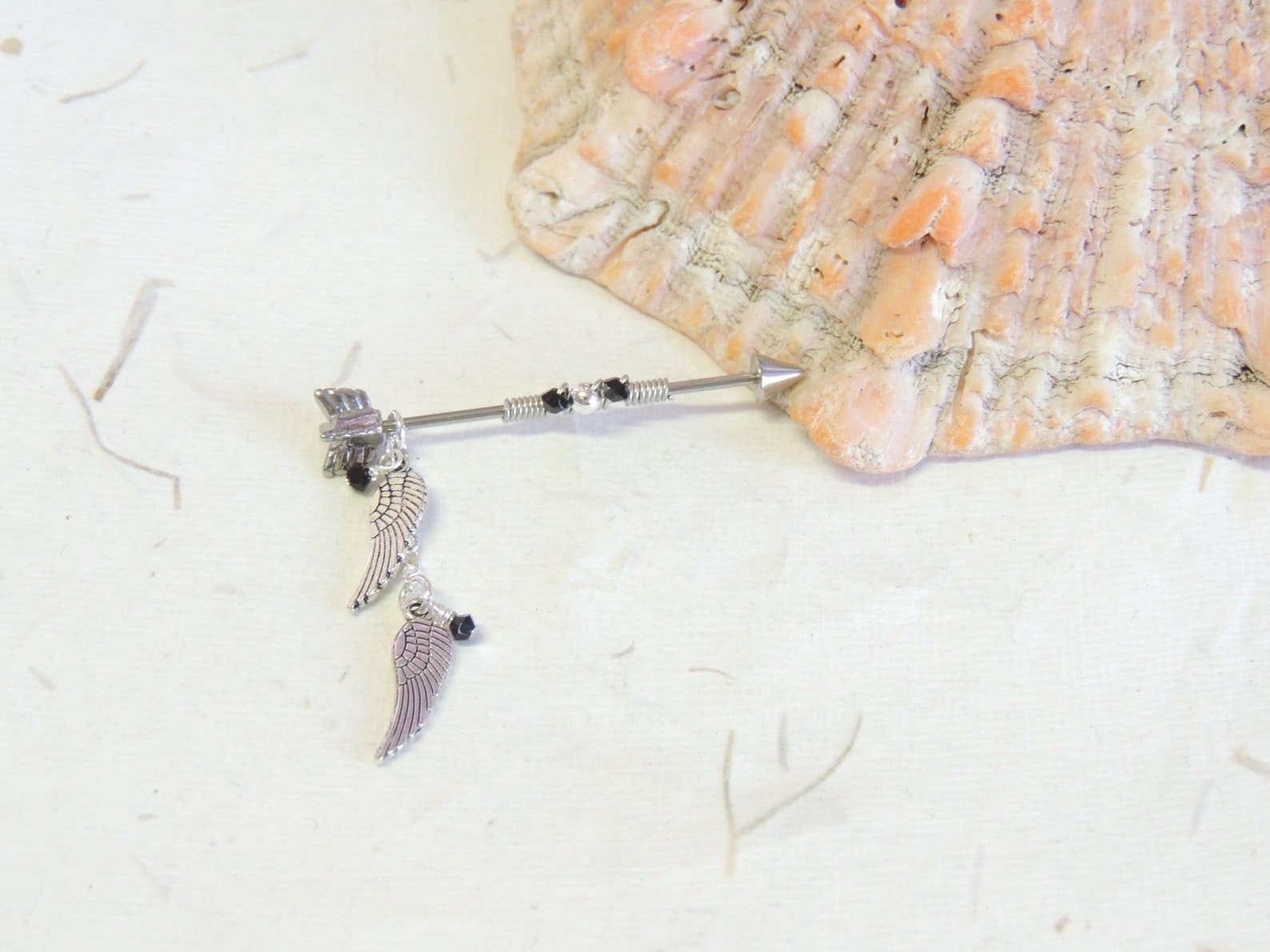 Angel Wing Industrial Barbell, 14g 16g Industrial Barbell, Scaffold Ear ...