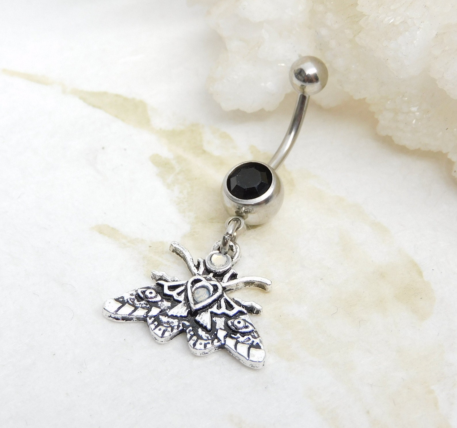 Moth Belly Ring You Choose Barbell Color Belly Button - Etsy
