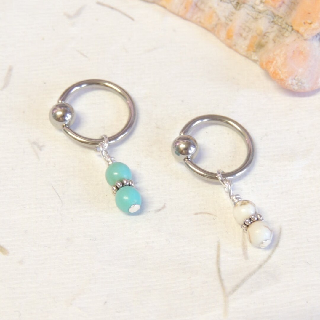 Turquoise Beaded Cartilage Hoop Earring, CBR Captive Bead Ring, Helix ...