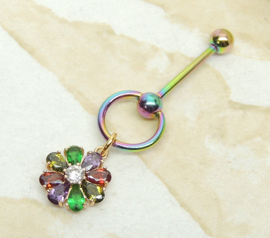 14G Rainbow Flower VCH Vertical Clitoral Hood Piercing - Etsy