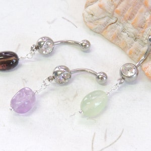 Gemstone Dangle Belly Ring, Amethyst Belly Ring, Stone Belly Ring, Body ...