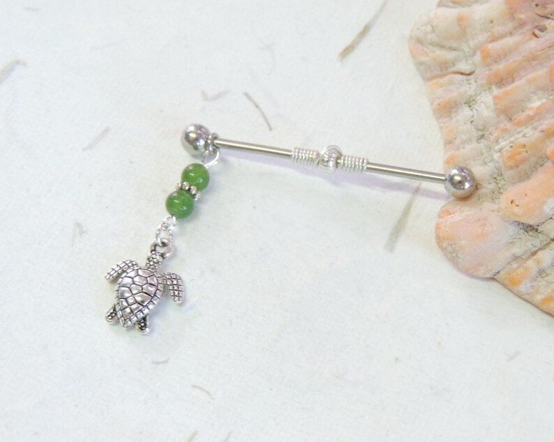 Turtle Industrial Barbell You Choose Gemstone, 14g Surgical Steel ...