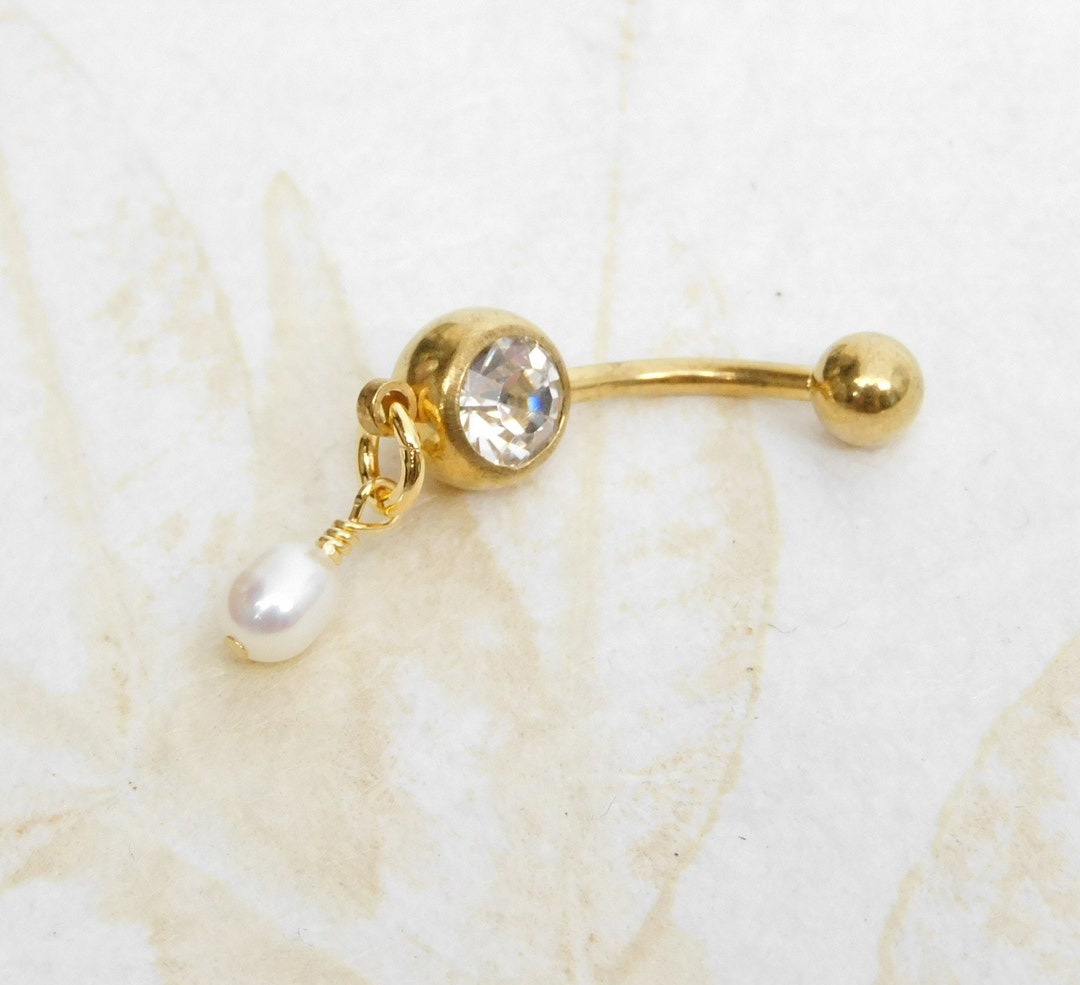 Dainty White Pearl Belly Ring You Choose Finish, Belly Button Jewelry ...