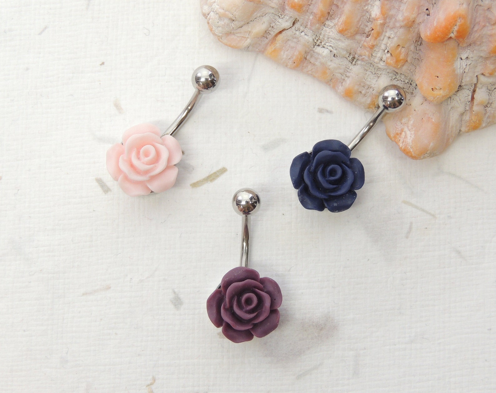 Rose Belly Ring You Choose Color Flower Belly Ring Navel | Etsy