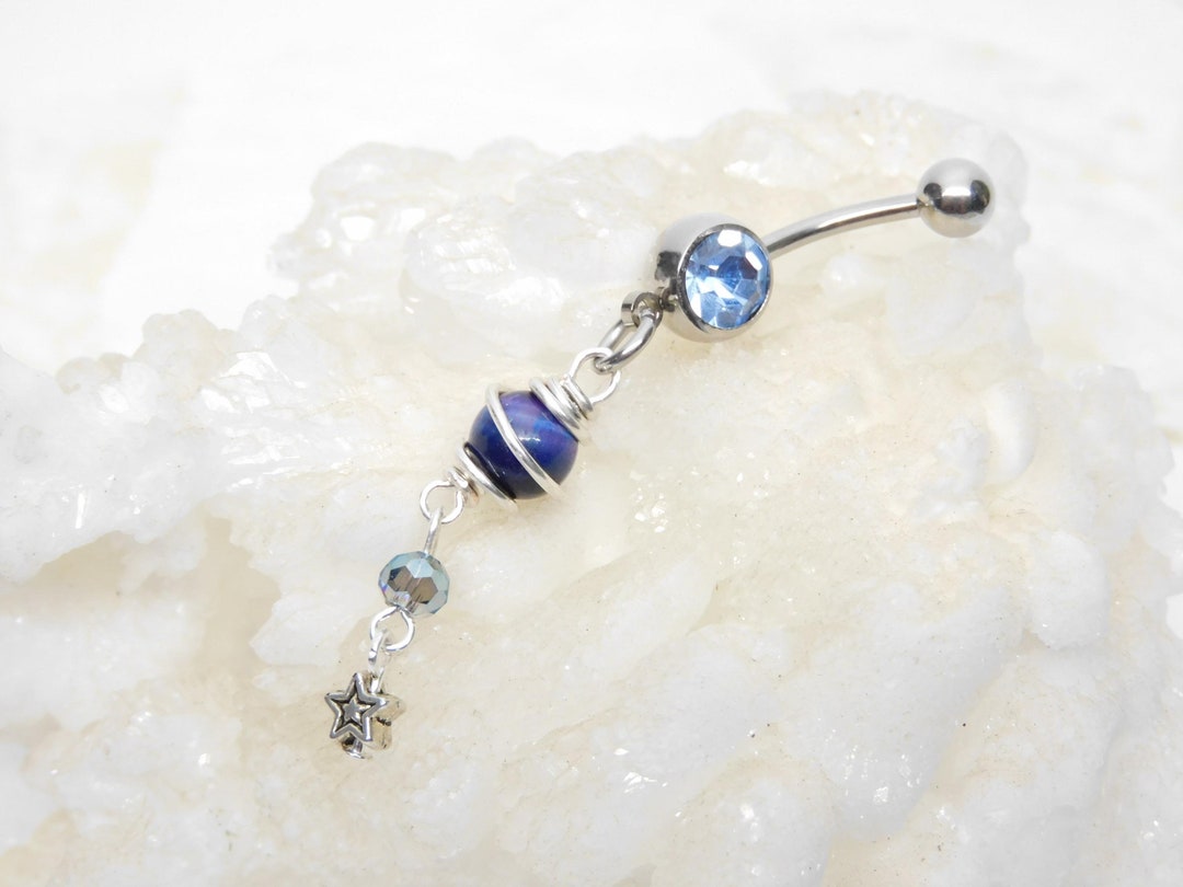 Planet Dangle Belly Ring With Rainbow Stone, Saturn Belly Ring, Body ...