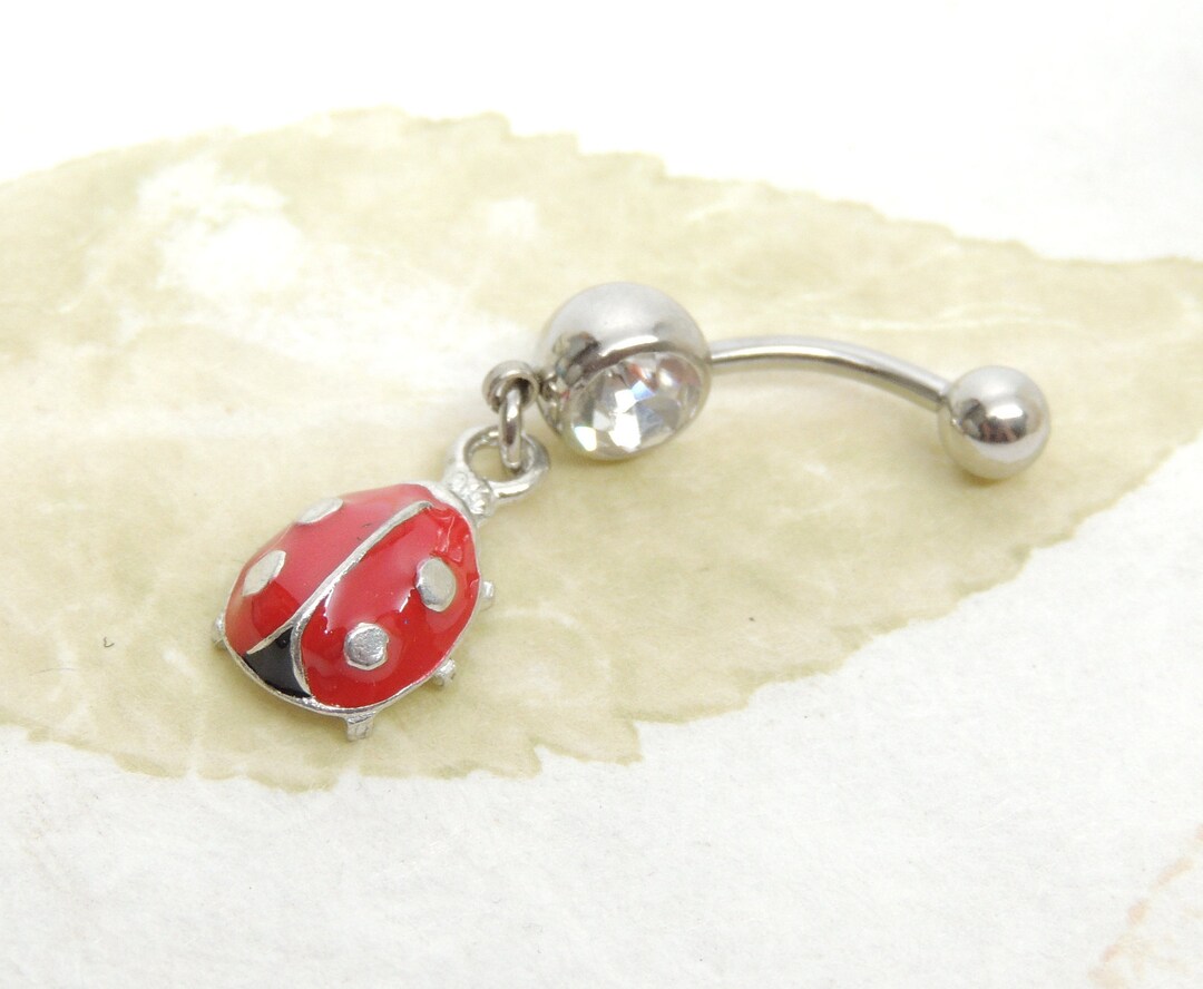 Lady Bug Dangle Belly Button Ring You Choose Barbell Gem Color, Lady ...