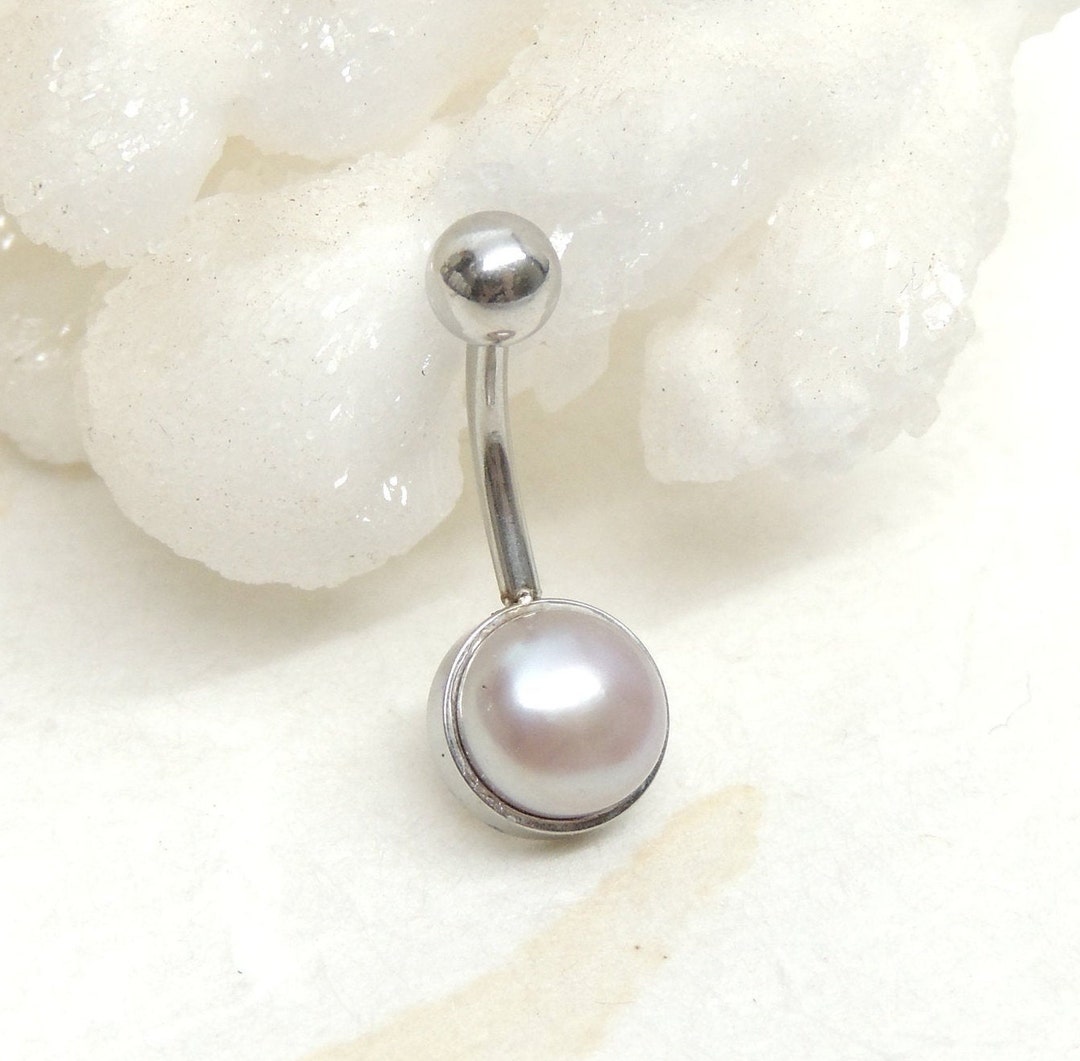 Mauve Freshwater Pearl Belly Ring, Non Dangle Belly Ring, Simple Belly ...