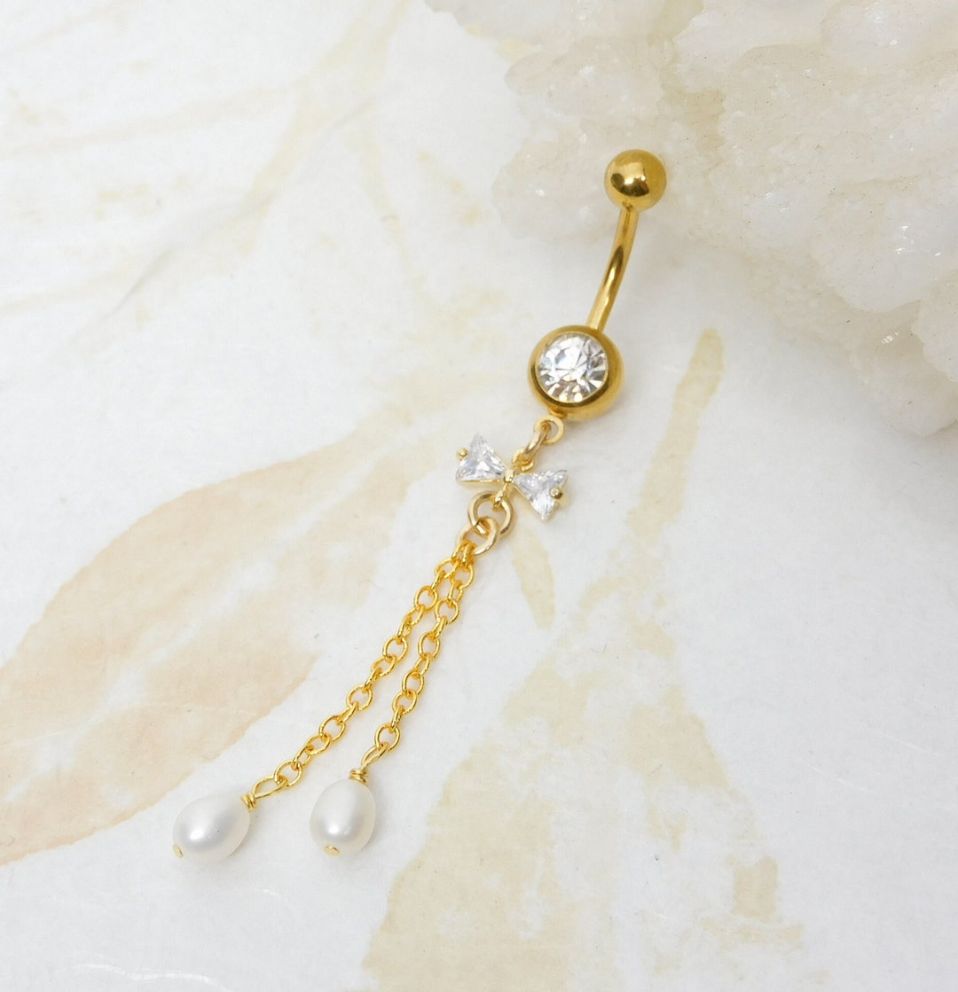 Bow Dangle Belly Ring You Choose Barbell Style, Belly Button Jewelry ...